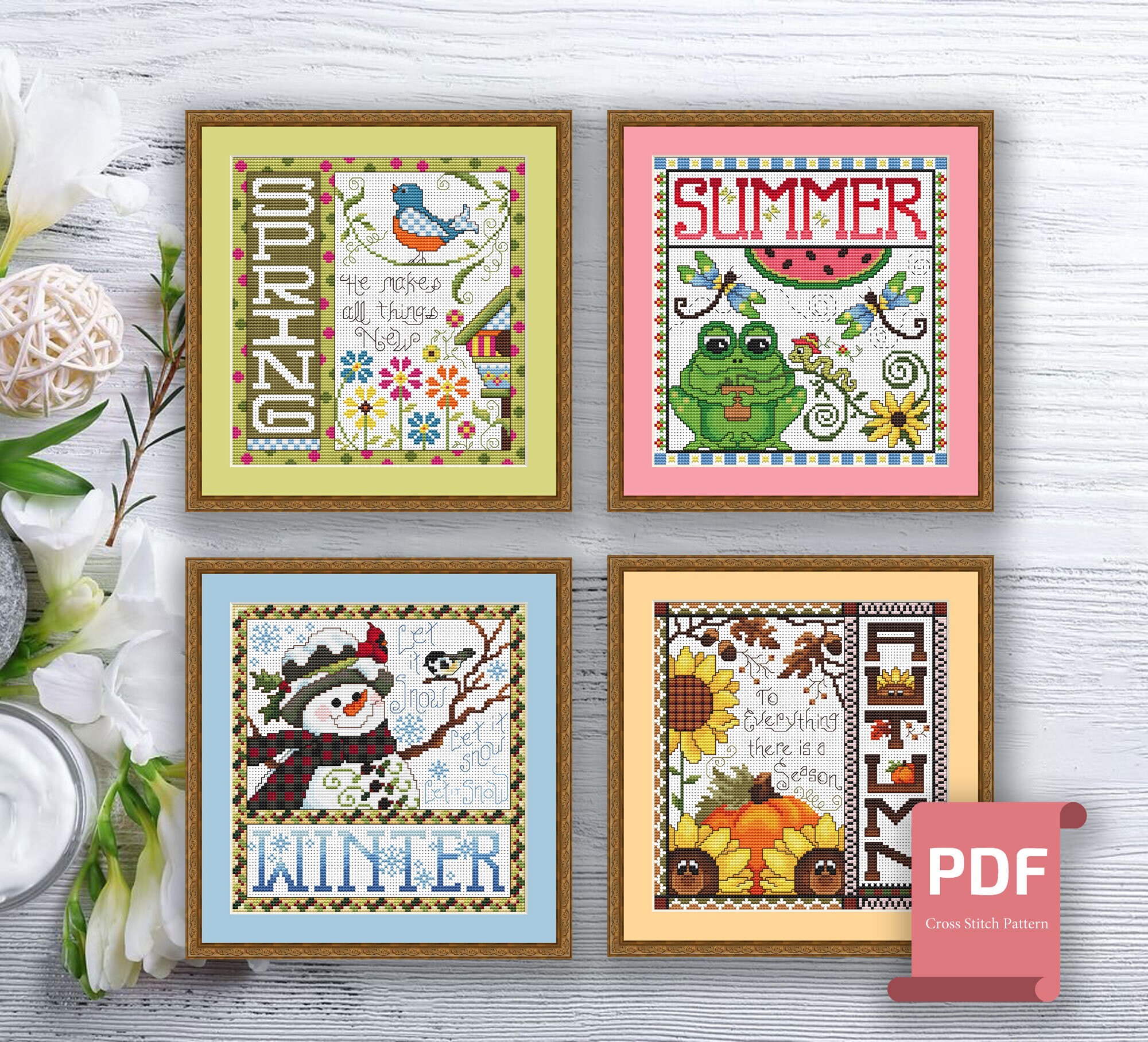 Set of 4 Seasons Cross Stitch Pattern Seasons Cross Stitch - Etsy
