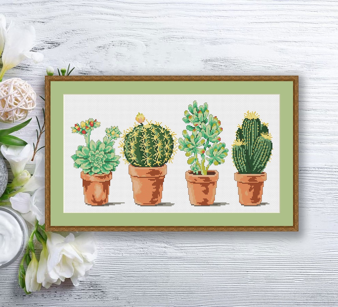 Four Cacti Cross Stitch Pattern | Cactus Cross Stitch Pattern | Potted ...
