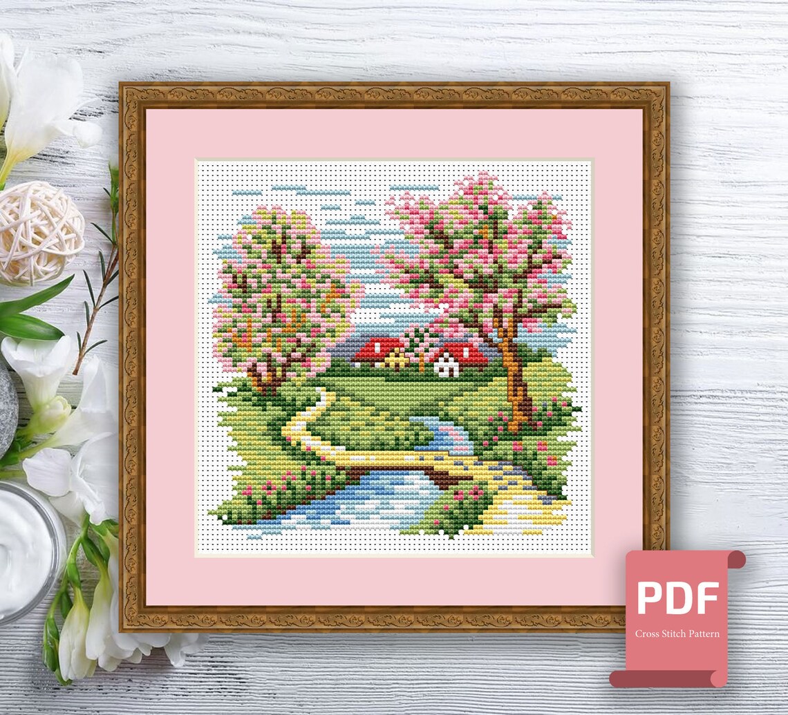 Spring Landscape Cross Stitch Pattern Seasons Cross Stitch Pattern ...