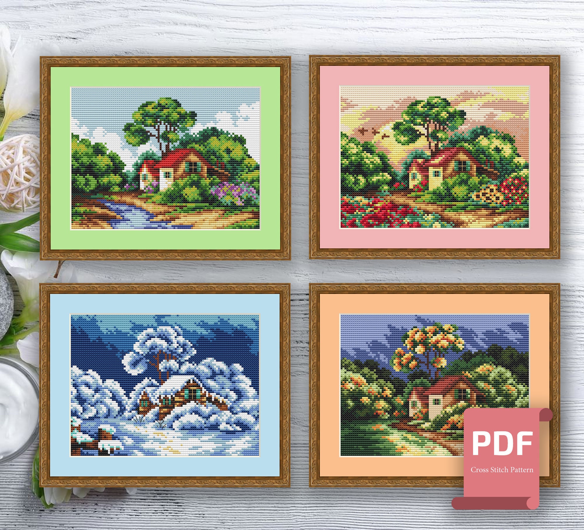 Winter Landscape Cross Stitch Pattern Seasons Cross Stitch Pattern ...