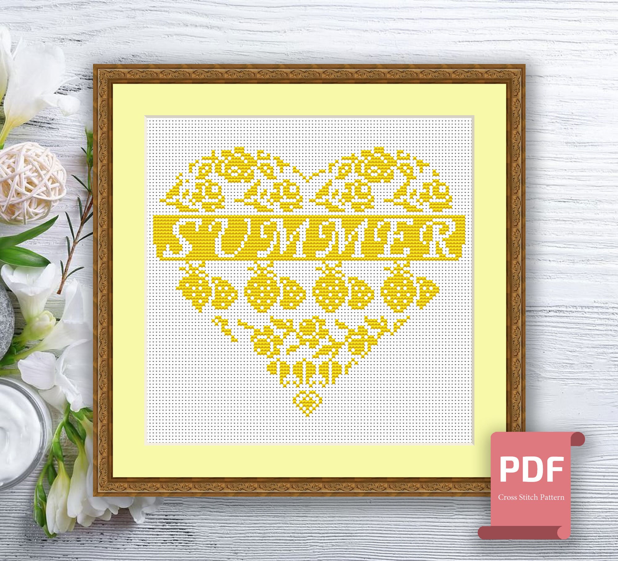 Summer Heart Cross Stitch Pattern Seasons Cross Stitch Pattern Summer ...