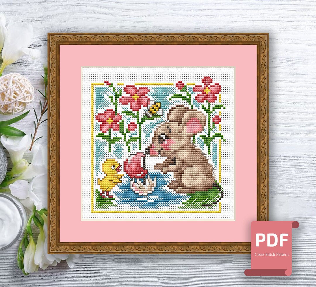 Spring Mouse Cross Stitch Pattern | Seasons Cross Stitch Pattern ...