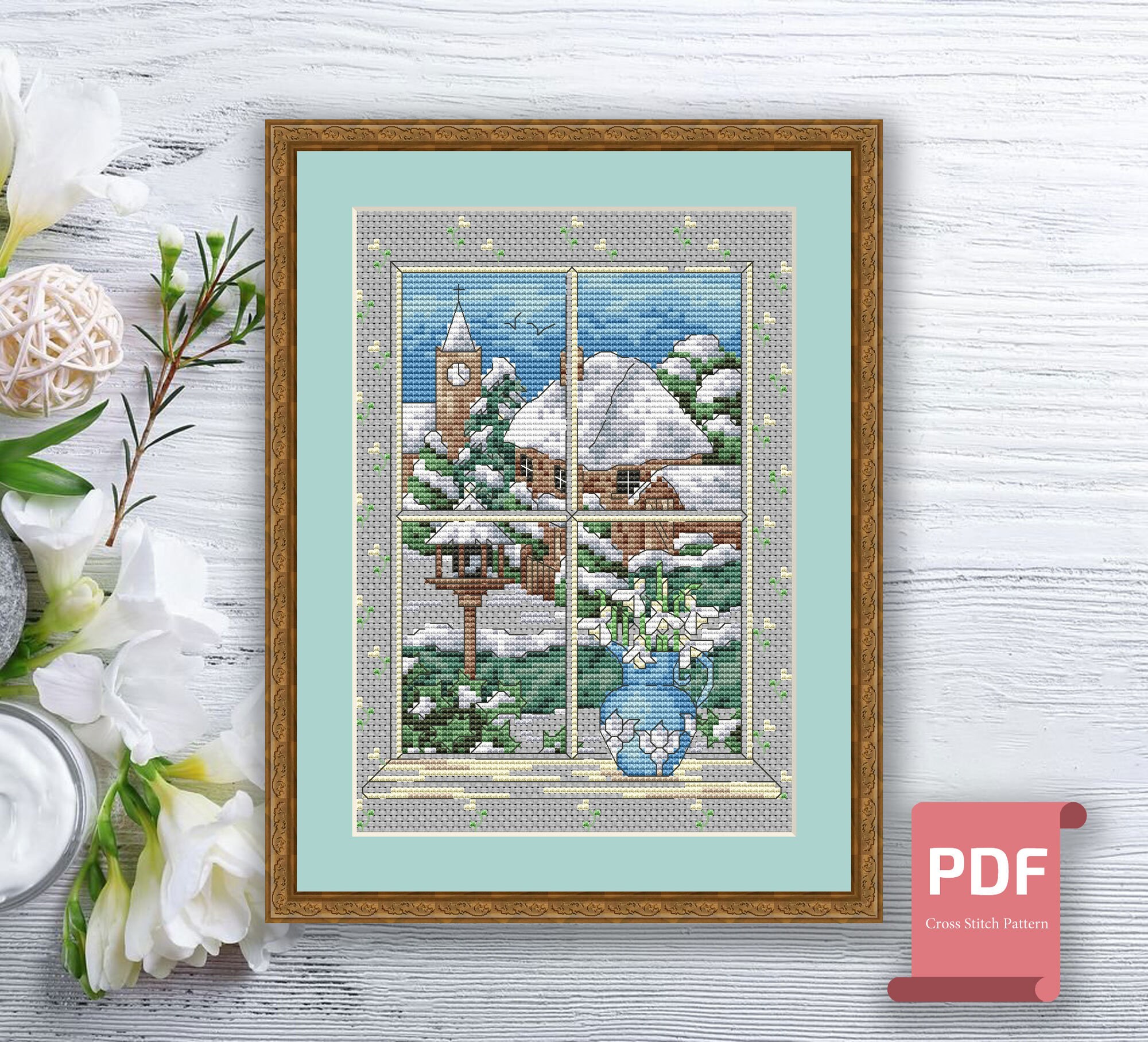 Winter Window Cross Stitch Pattern Seasons Cross Stitch Pattern Winter ...