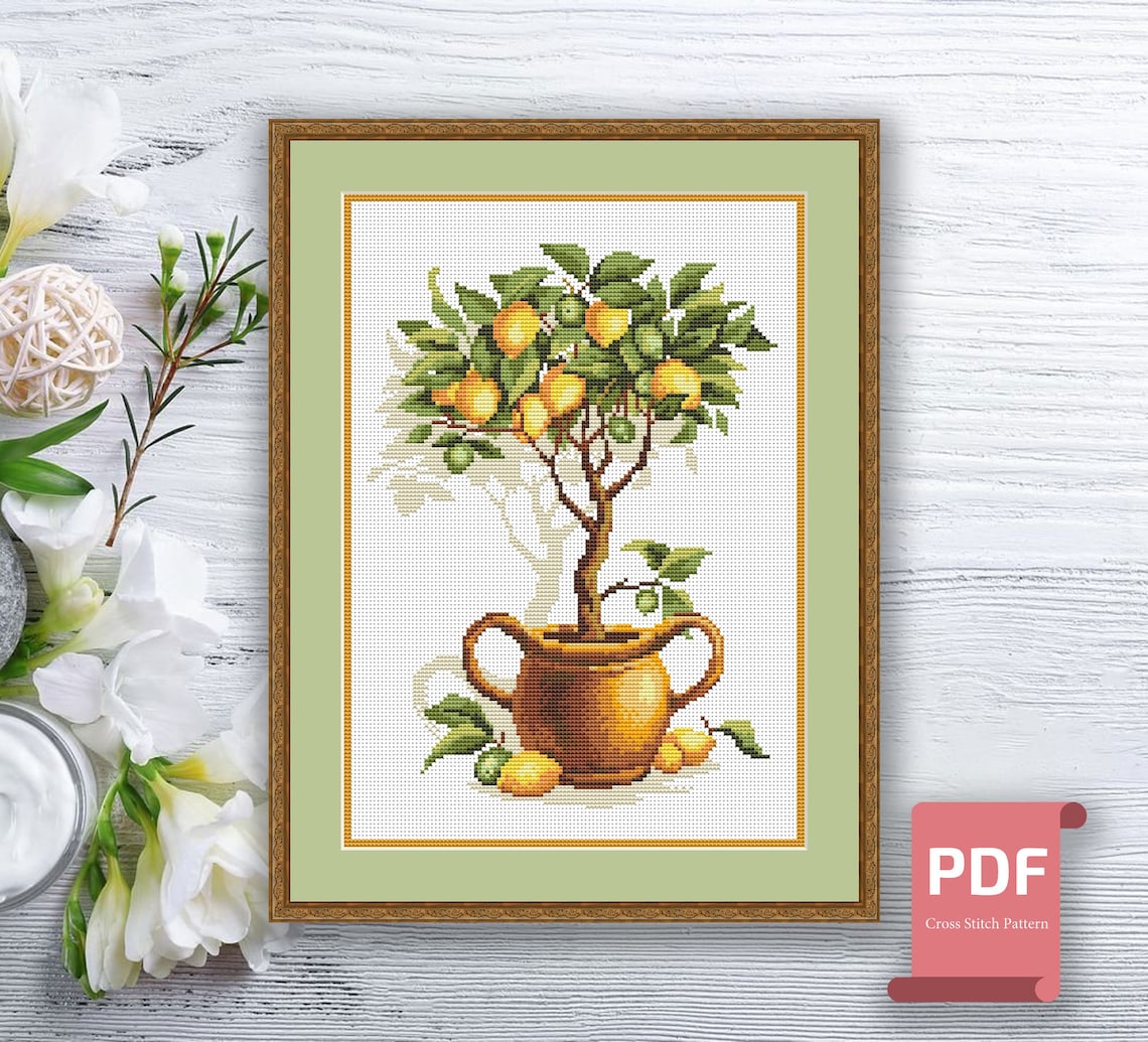 Lemon Tree Cross Stitch Pattern | Flowers Cross Stitch Pattern | Orange ...