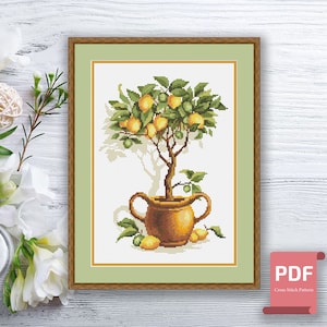 Lemon Tree Cross Stitch Pattern | Flowers Cross Stitch Pattern | Orange ...