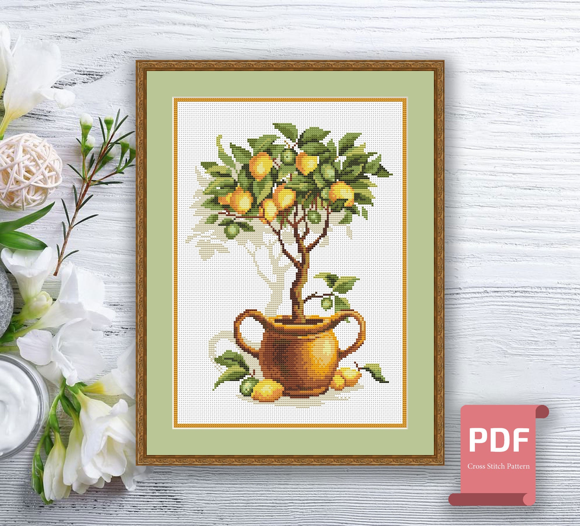 Lemon Tree Cross Stitch Pattern Flowers Cross Stitch Pattern Orange ...