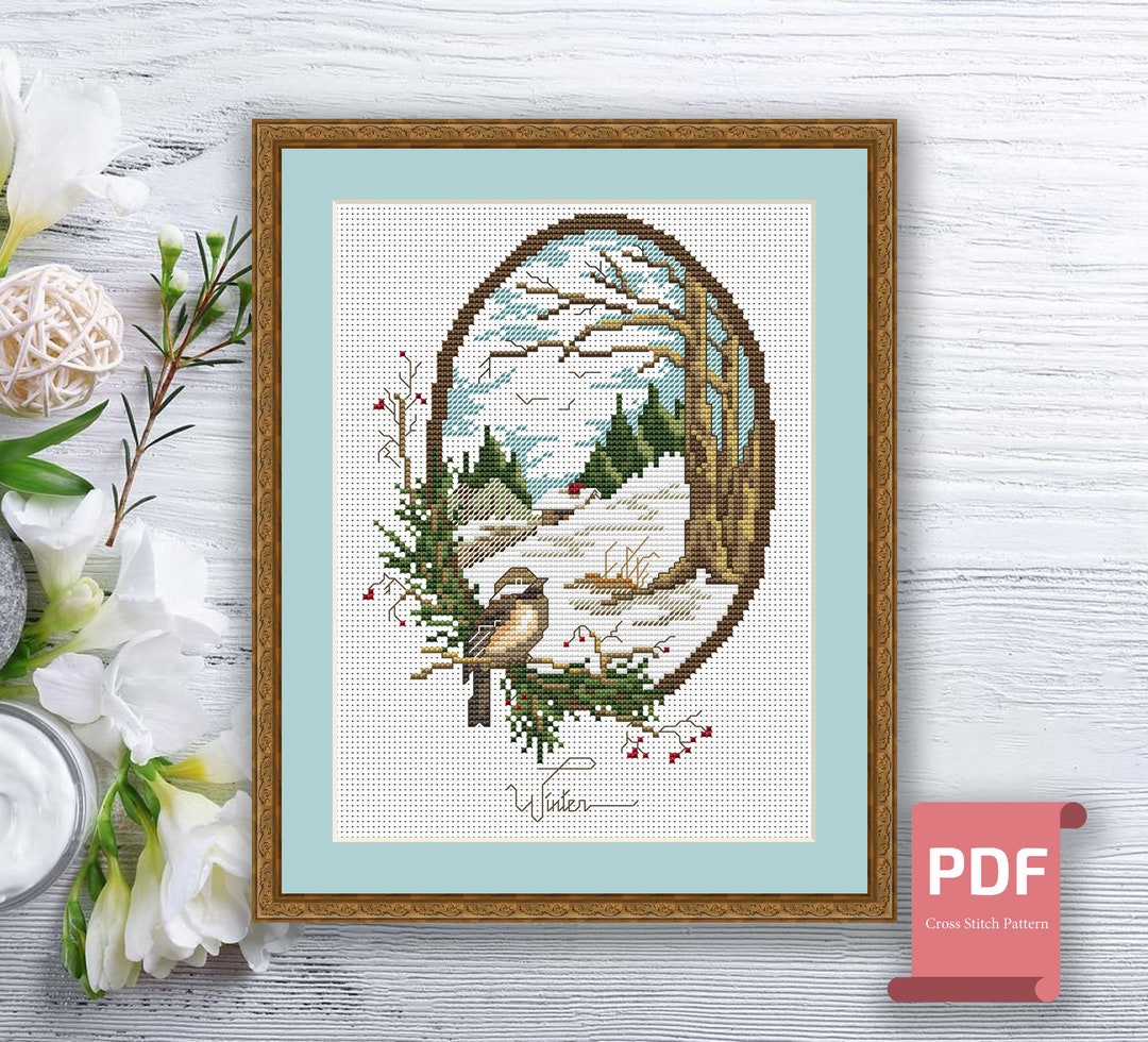 Winter Landscape Cross Stitch Pattern | Seasons Cross Stitch Pattern ...