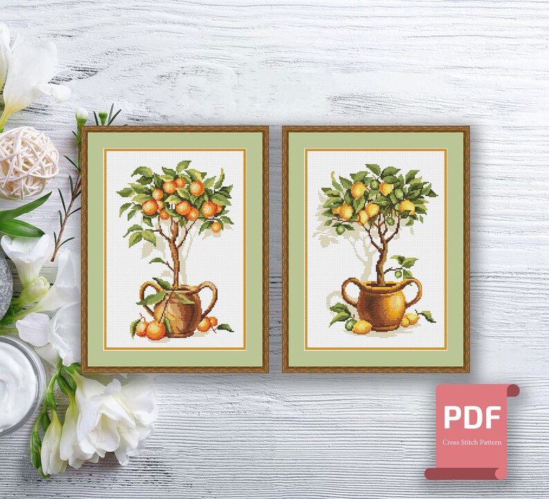 Lemon Tree Cross Stitch Pattern Flowers Cross Stitch Pattern Orange ...