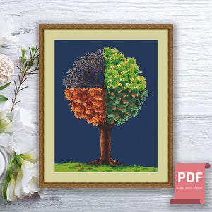 Tree Four Seasons Cross Stitch Pattern | Tree Four Seasons Pattern ...