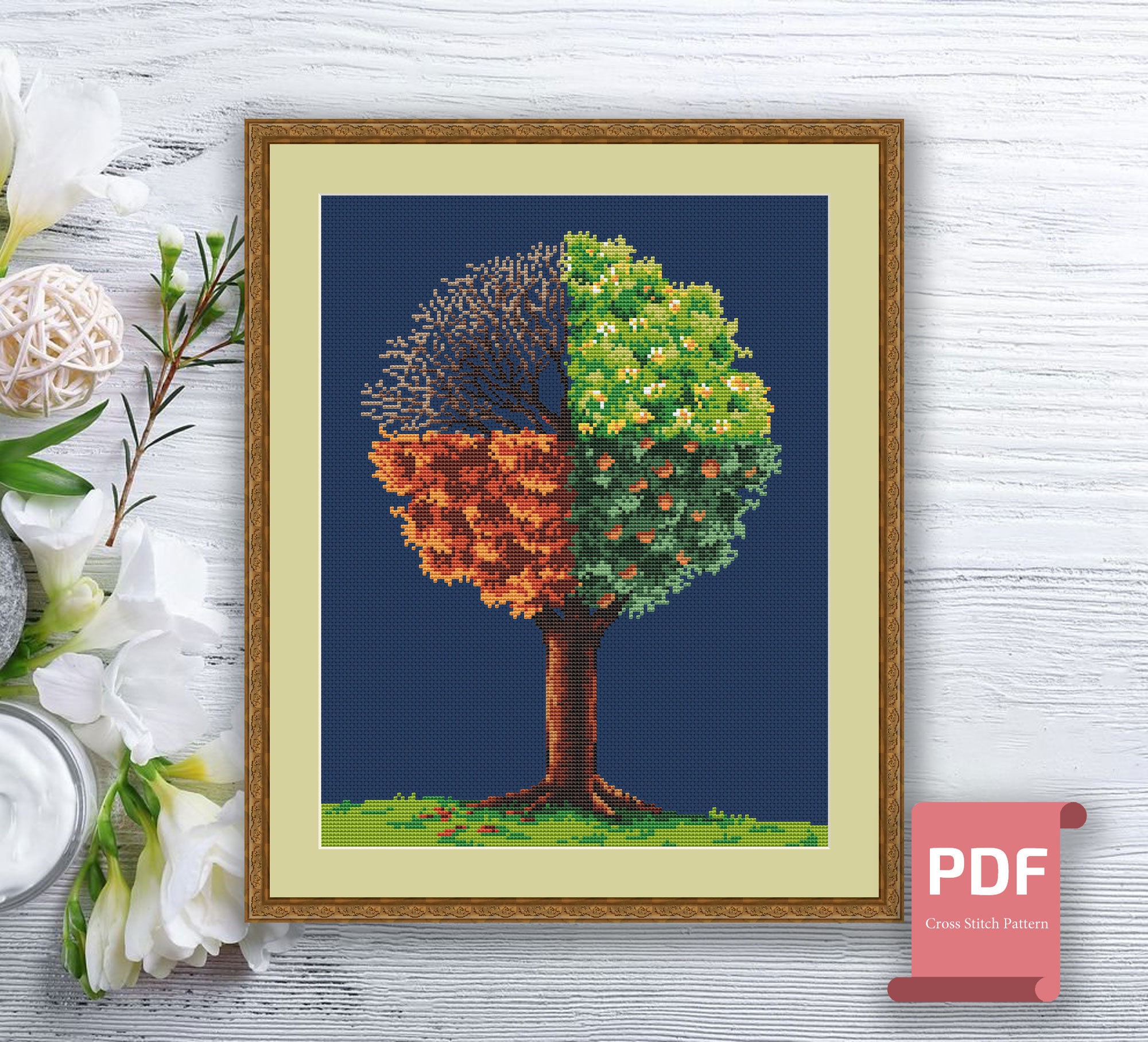 Tree Four Seasons Cross Stitch Pattern | Tree Four Seasons Pattern ...