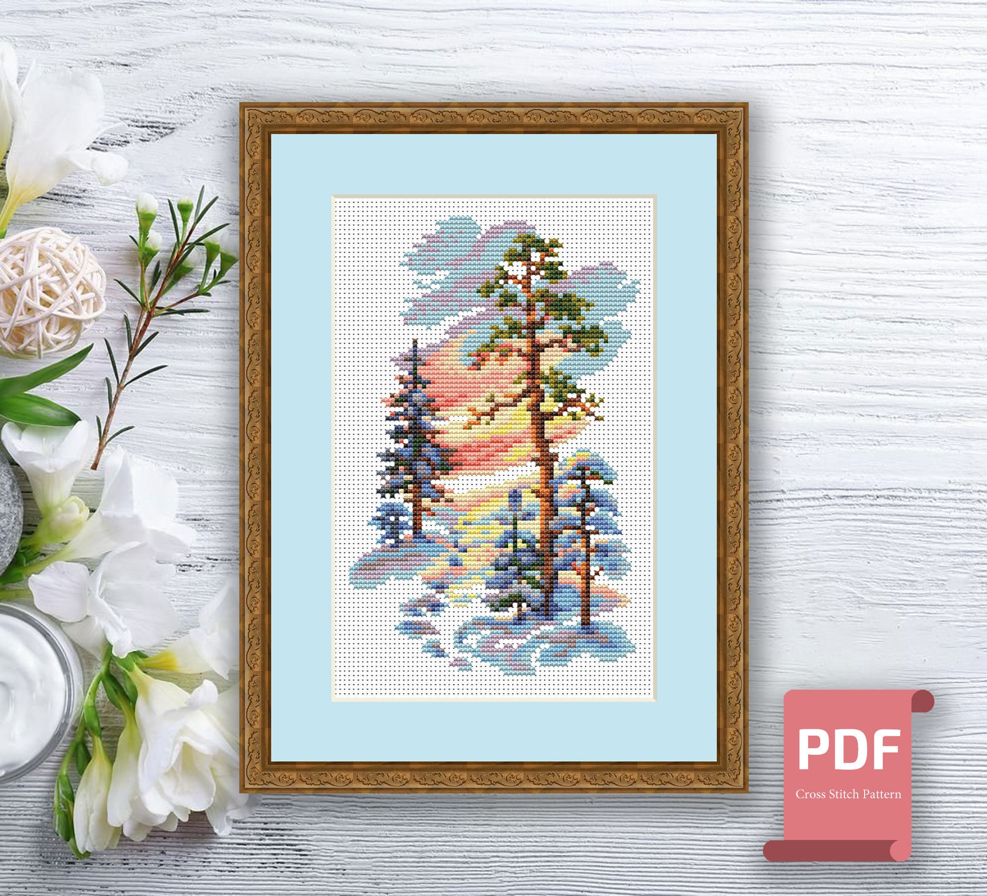 Winter Landscape Cross Stitch Pattern Seasons Cross Stitch Pattern Winter Patterns Modern Cross ...