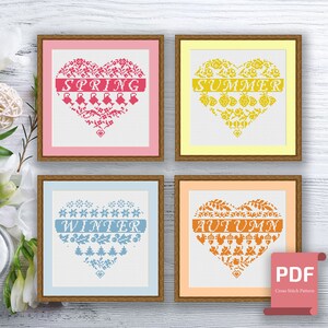 Spring Heart Cross Stitch Pattern | Seasons Cross Stitch Pattern ...
