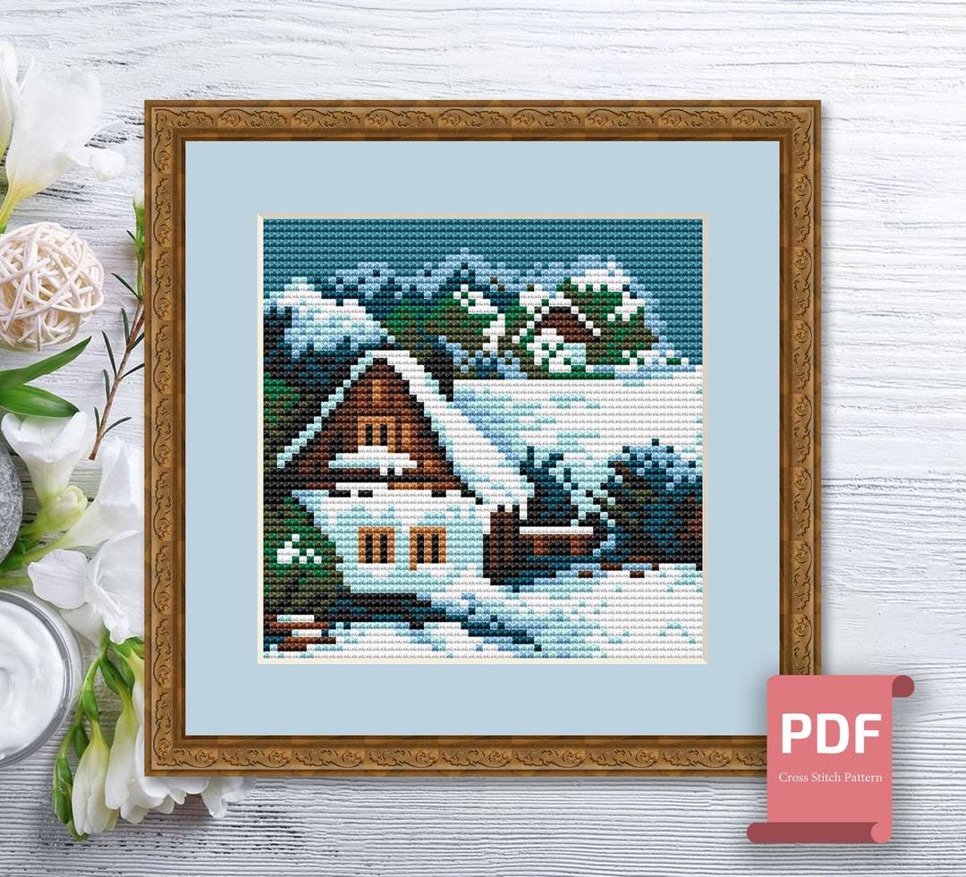 Winter Landscape Cross Stitch Pattern | Seasons Cross Stitch Pattern ...