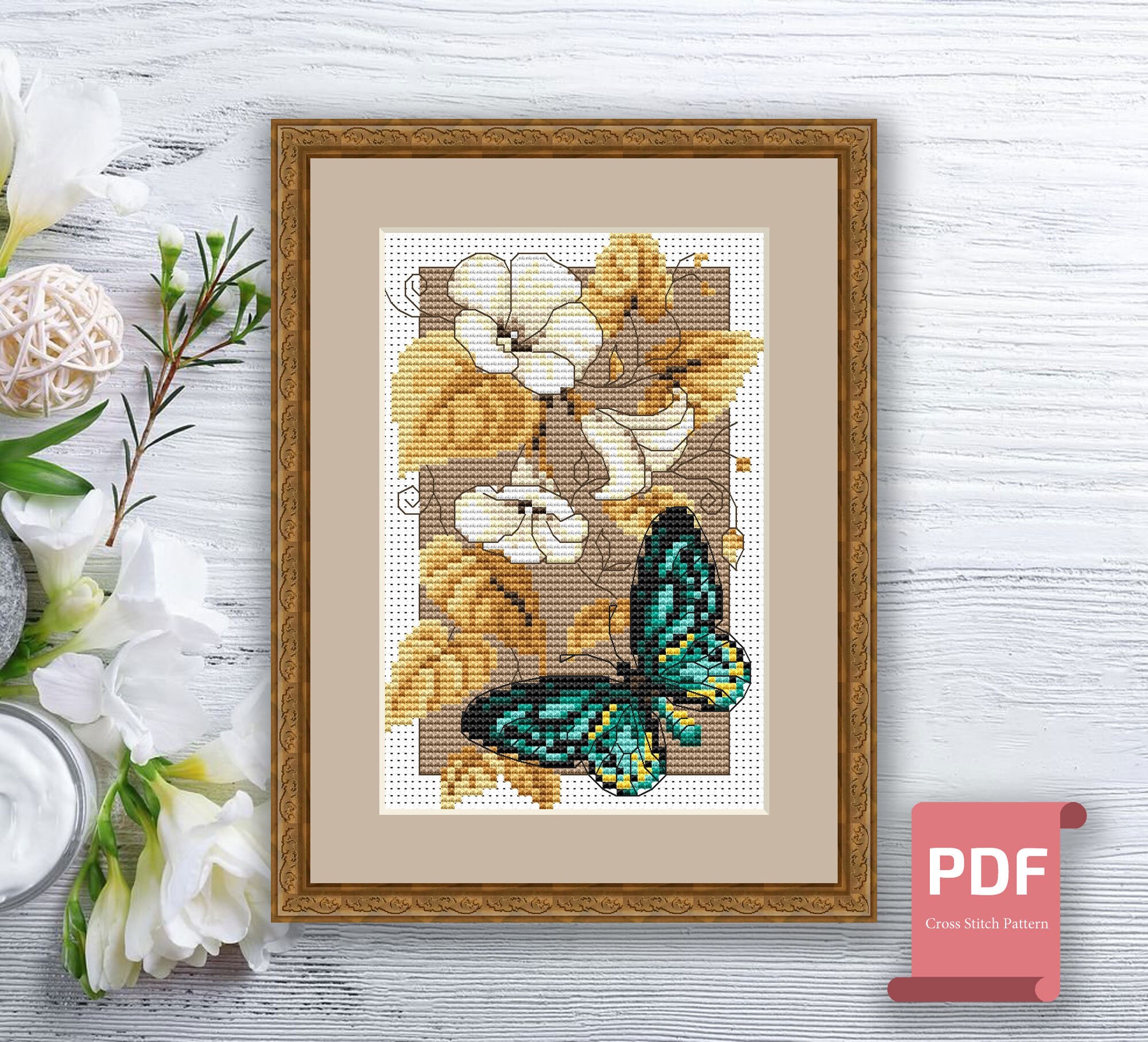 Flowers and Butterflies Cross Stitch Pattern Flowers Cross - Etsy