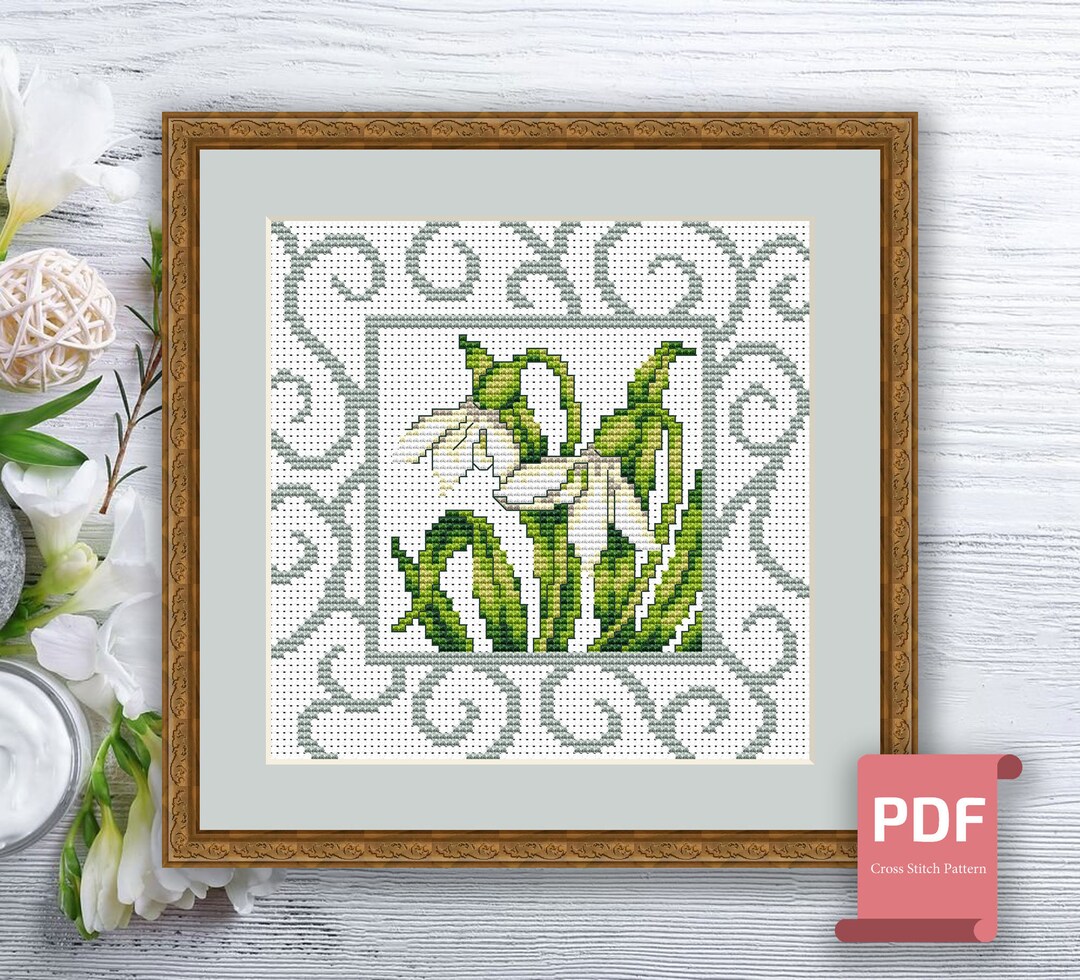 Snowdrops Cross Stitch Pattern | Flowers Cross Stitch Pattern ...