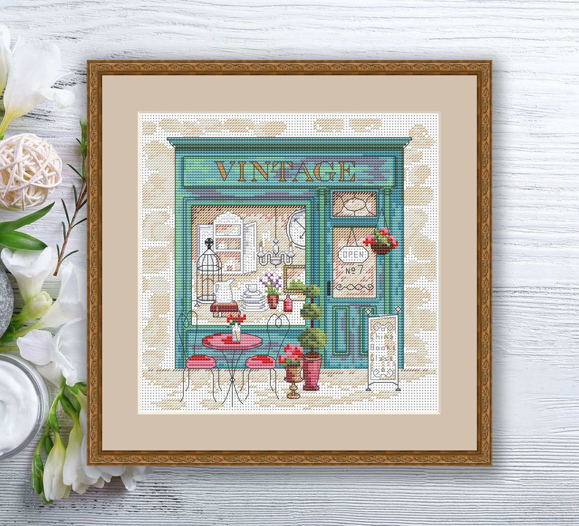 Vintage Shop Cross Stitch Pattern | Vintage Cross Stitch Pattern ...