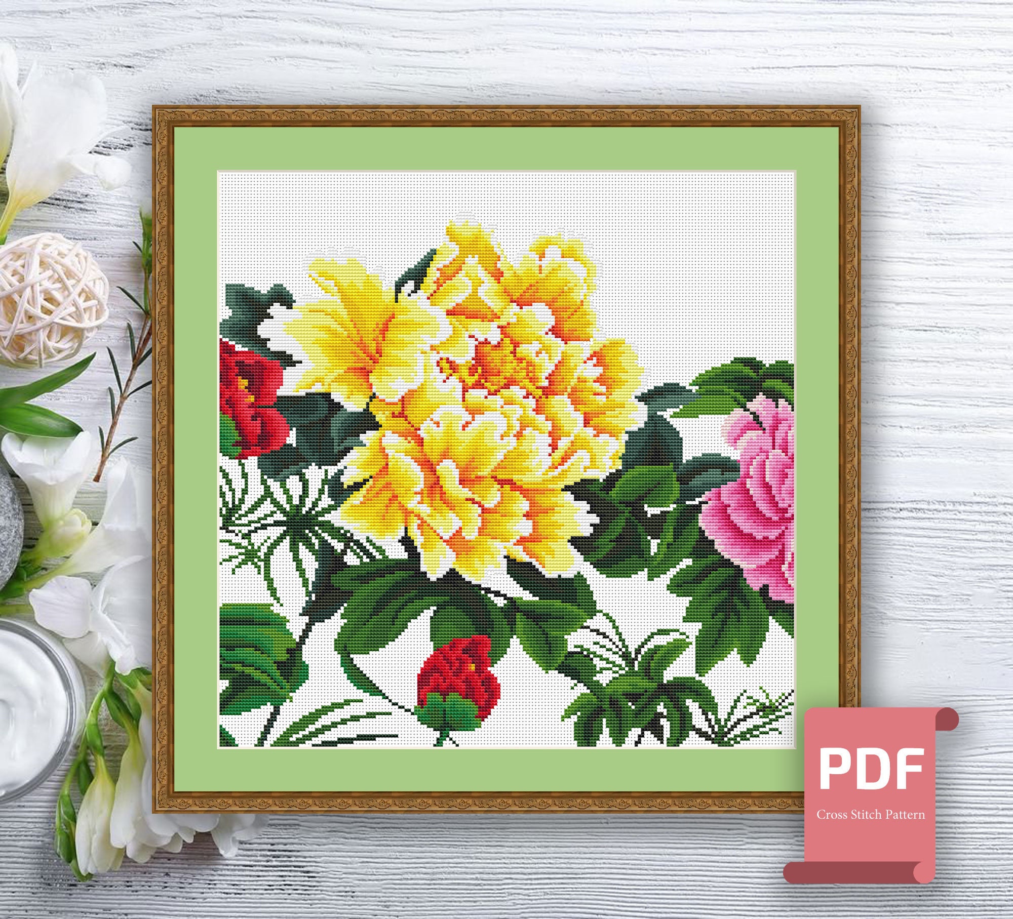 Set of Peonies Cross Stitch Pattern Flowers Cross Stitch Pattern ...