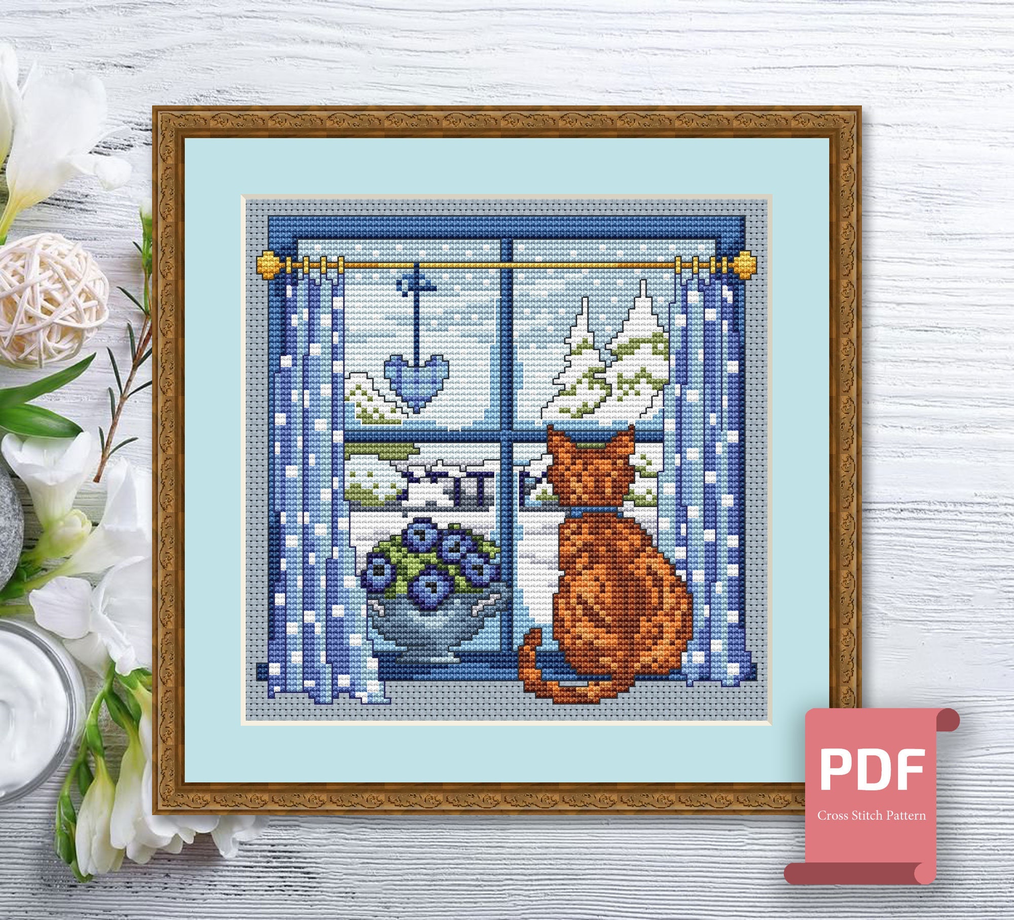 Winter Window Cross Stitch Pattern | Seasons Cross Stitch Pattern ...