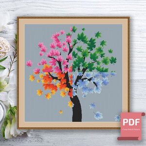 Tree Four Seasons Cross Stitch Pattern | Tree Four Seasons Pattern ...