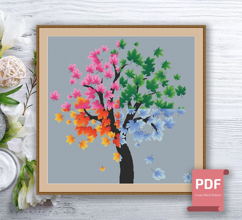 Tree Four Seasons Cross Stitch Pattern Tree Four Seasons Pattern Modern ...