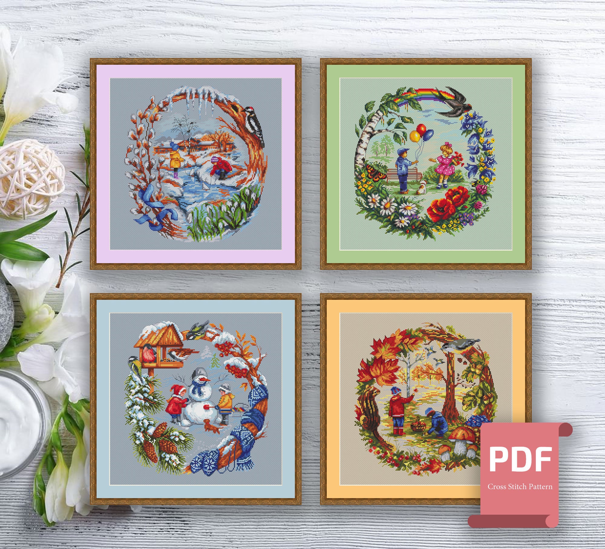 Set of 4 Seasons Cross Stitch Pattern Seasons Cross Stitch - Etsy