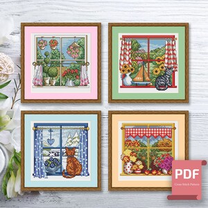 Autumn Window Cross Stitch Pattern | Seasons Cross Stitch Pattern ...
