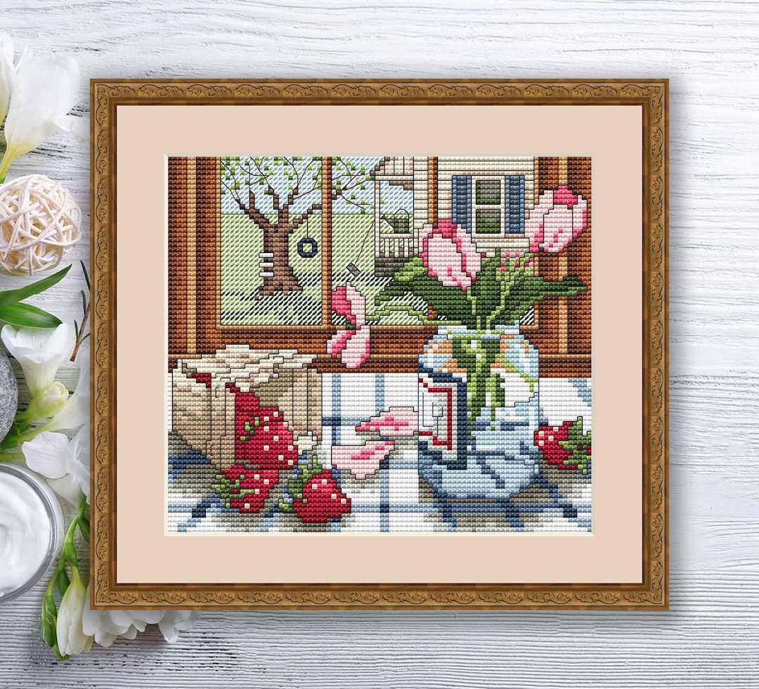 Spring Window Cross Stitch Pattern | Seasons Cross Stitch Pattern ...