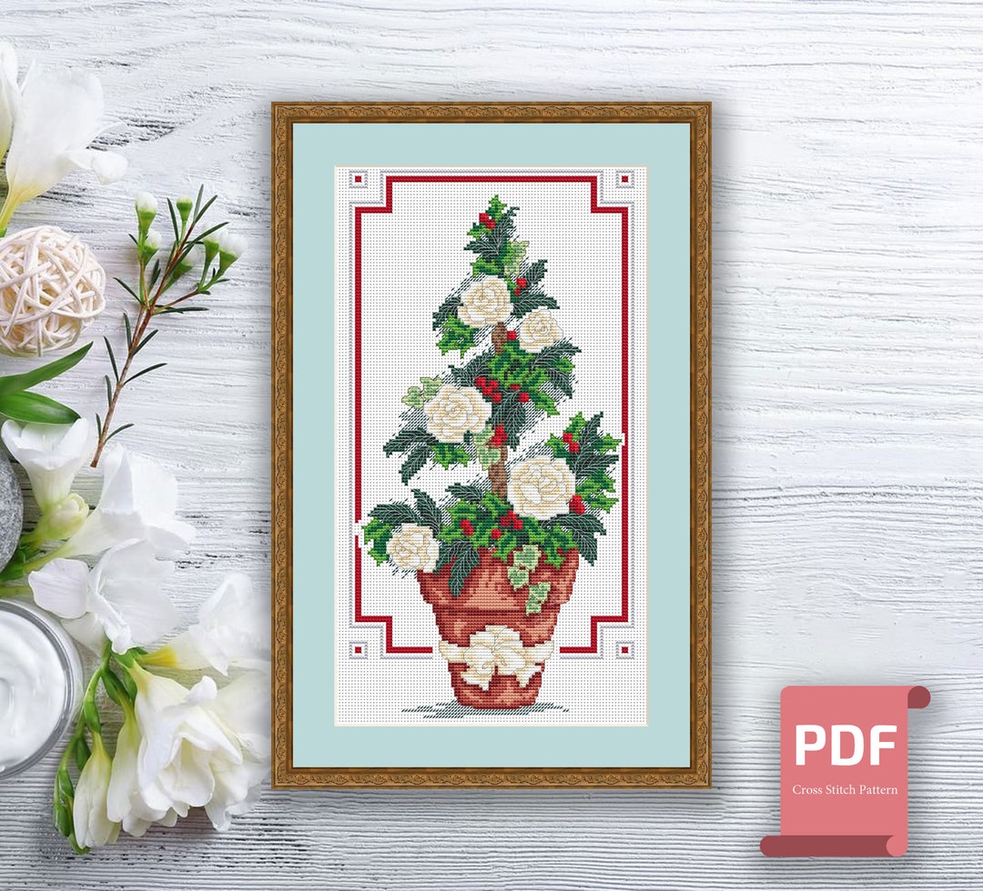 Winter Topiary Cross Stitch Pattern | Four Seasons Cross Stitch Pattern ...