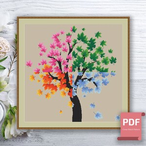 Tree Four Seasons Cross Stitch Pattern | Tree Four Seasons Pattern ...