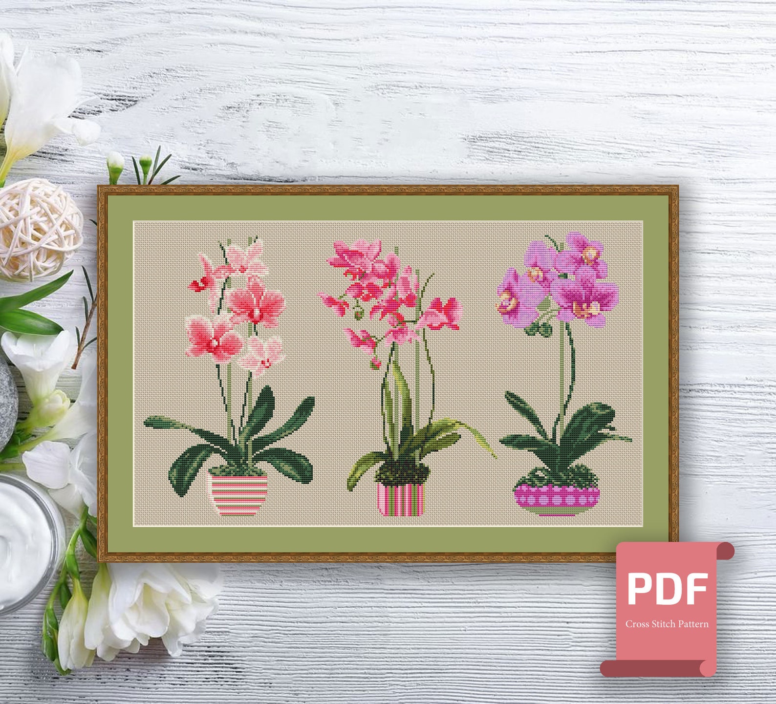 Three Orchids Cross Stitch Pattern Flowers Cross Stitch Pattern Orchids ...