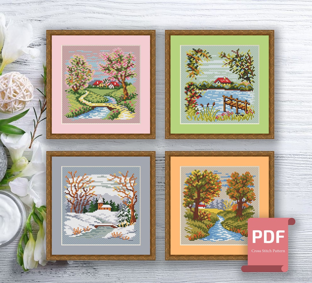 Set of 4 Seasons Landscape Cross Stitch Pattern | Seasons Cross Stitch ...