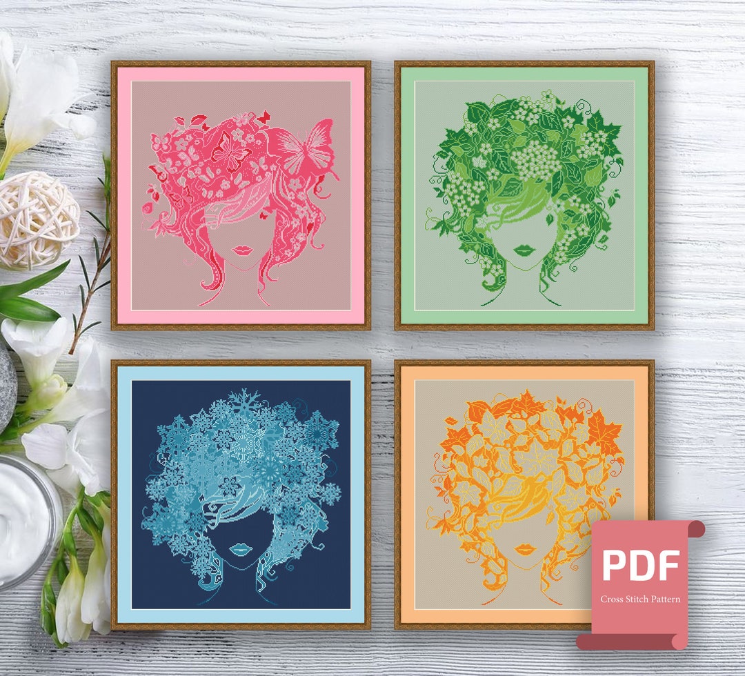 Set of 4 Seasons Cross Stitch Pattern | Four Seasons Cross Stitch ...