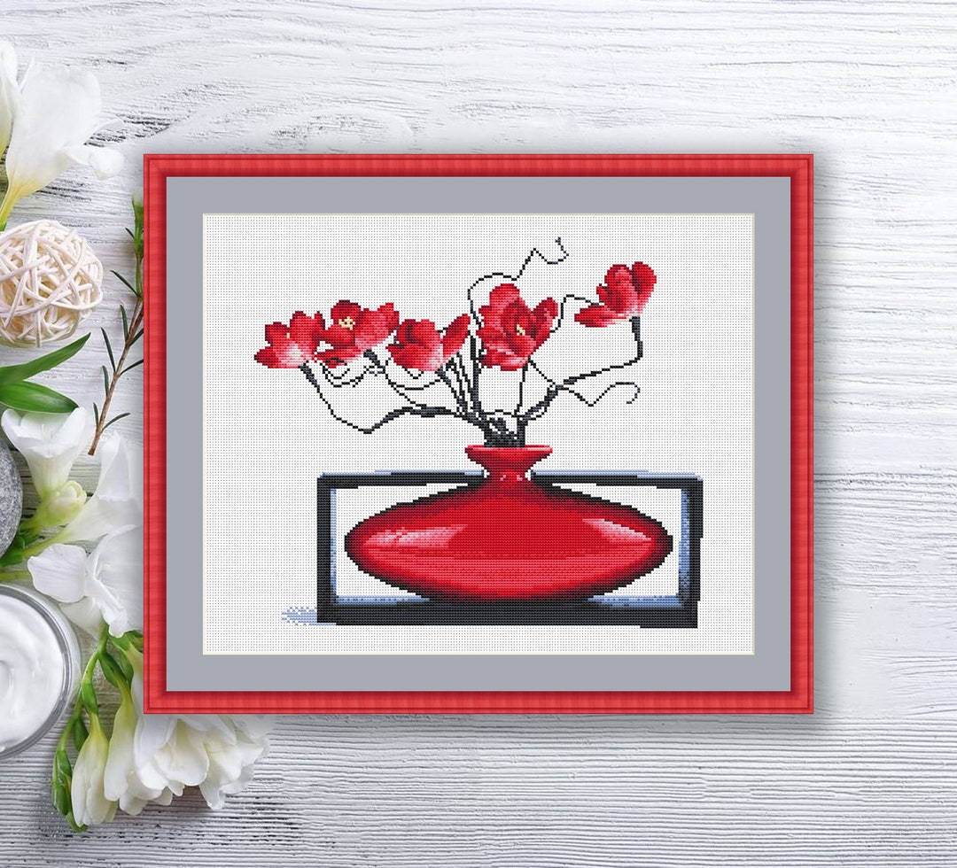 Red Flowers Cross Stitch Pattern Flowers Cross Stitch - Etsy