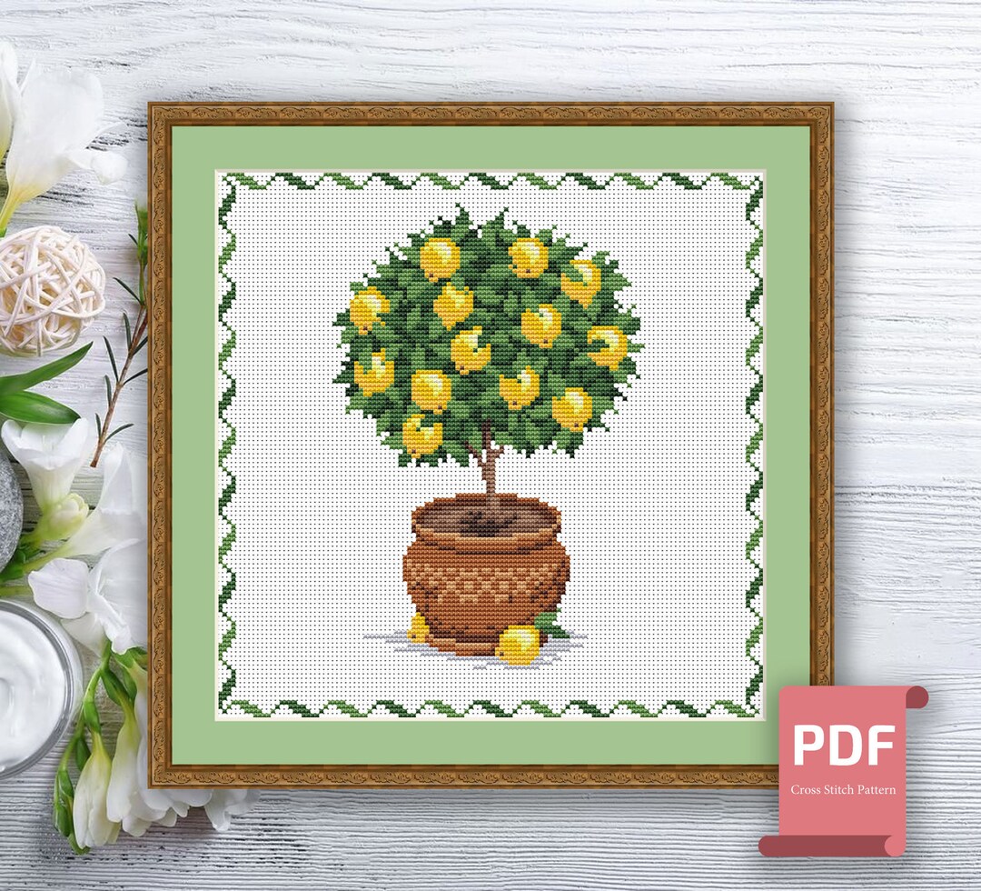 Lemon Tree Cross Stitch Pattern | Flowers Cross Stitch Pattern | Orange ...