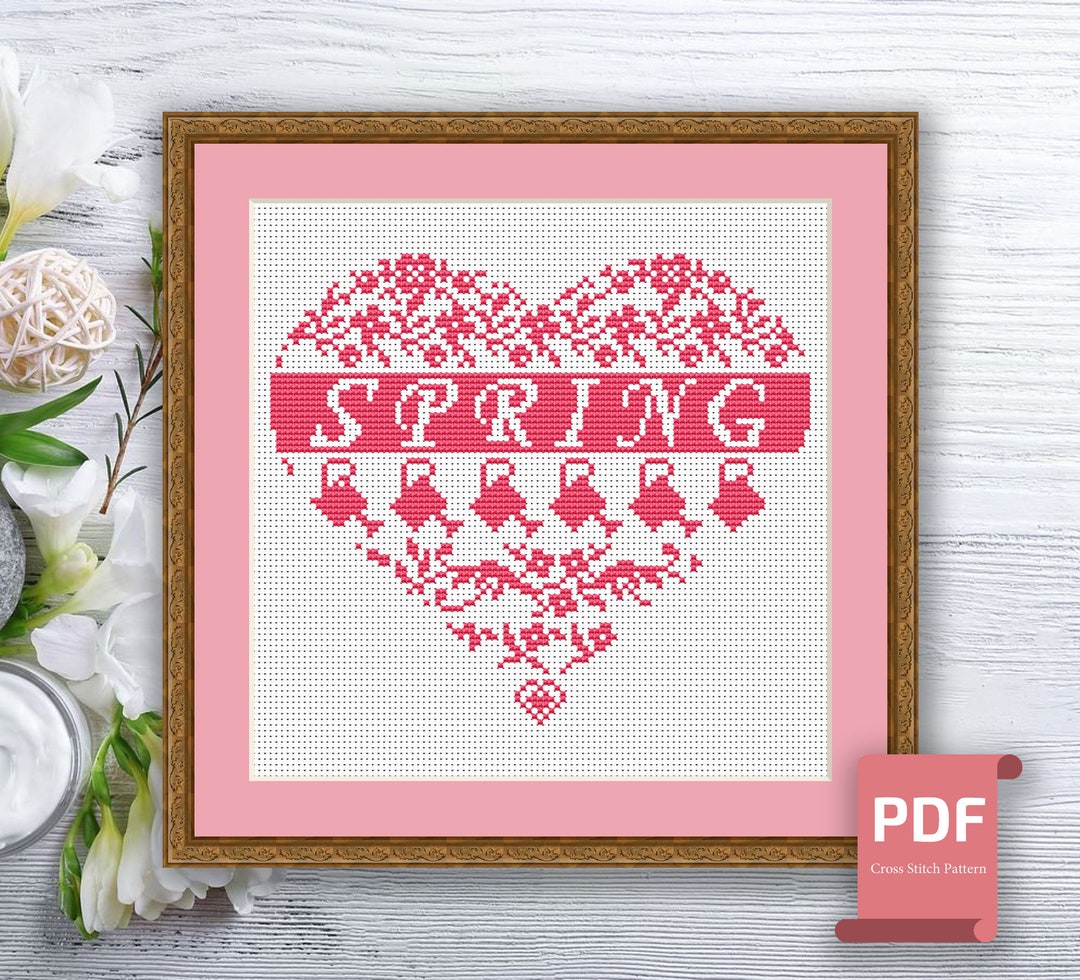 Spring Heart Cross Stitch Pattern | Seasons Cross Stitch Pattern ...