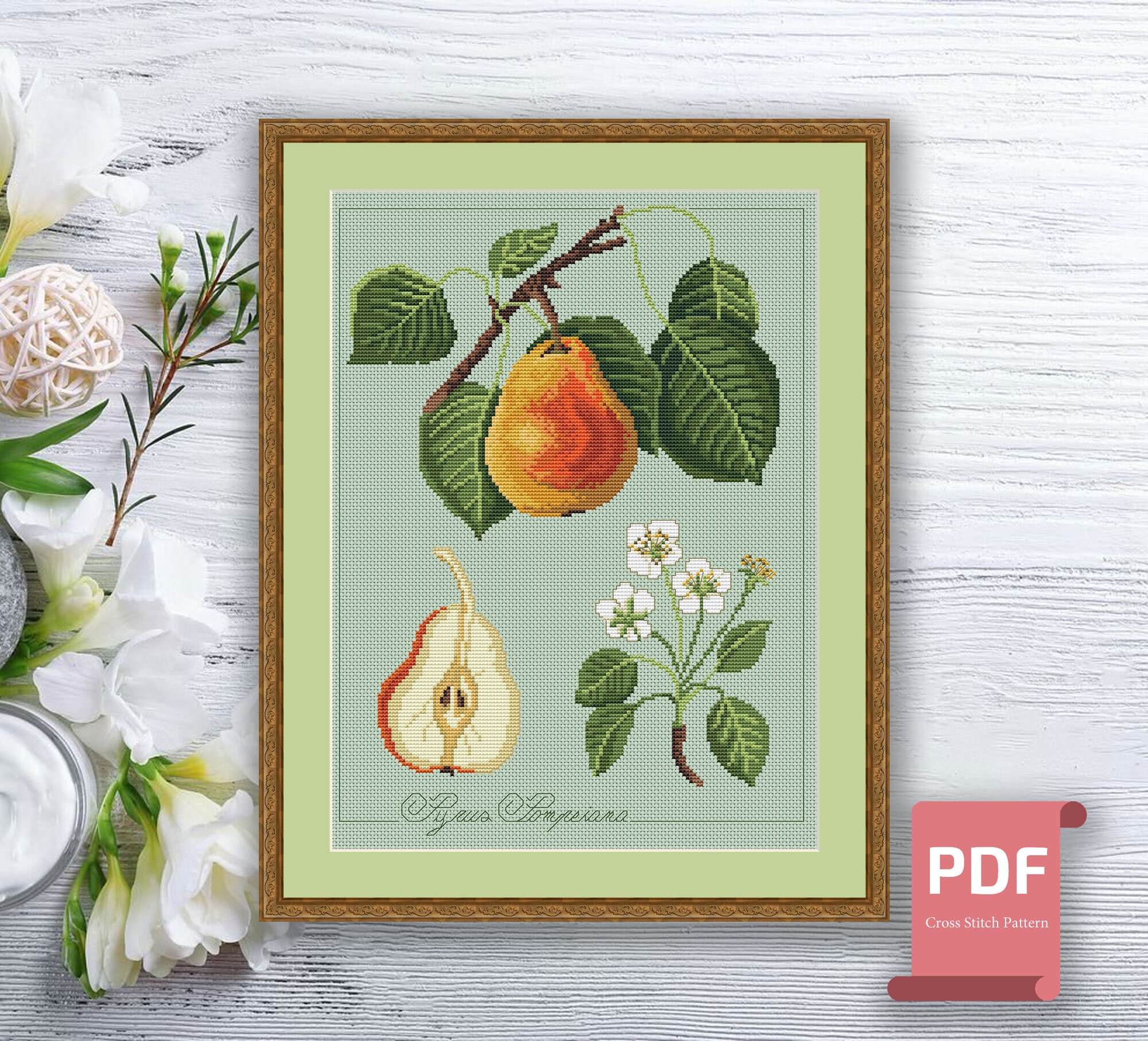 Pear Cross Stitch Pattern | Fruit Cross Stitch Pattern | Kitchen Cross ...