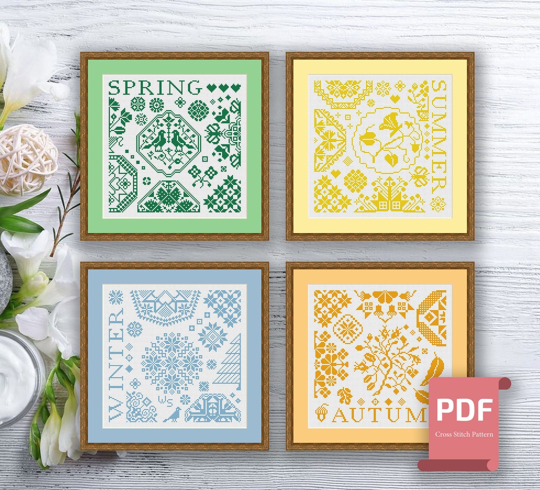 Set of 4 Seasons Cross Stitch Pattern | Autumn Cross Stitch | Summer ...