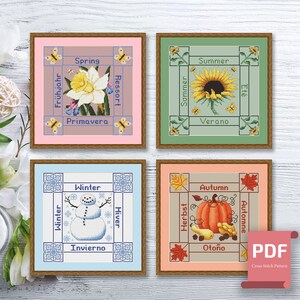 Set of 4 Seasons Cross Stitch Pattern | Seasons Cross Stitch Pattern ...