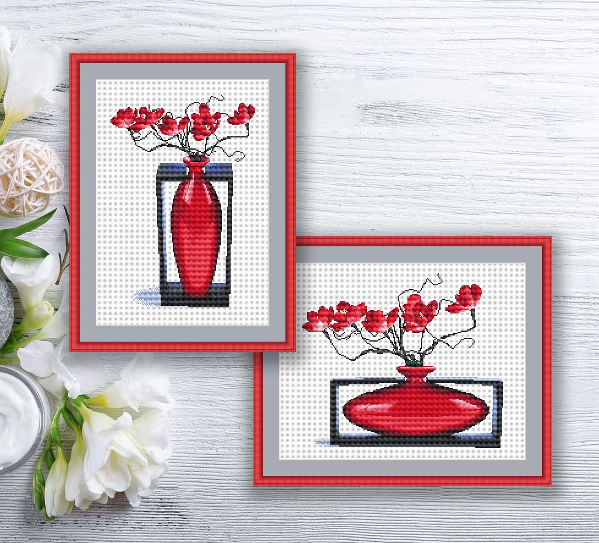 Red Flowers Cross Stitch Pattern Flowers Cross Stitch - Etsy