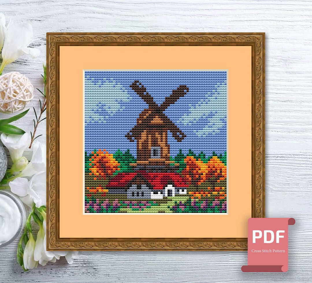Autumn Windmill Cross Stitch Pattern | Seasons Cross Stitch Pattern ...