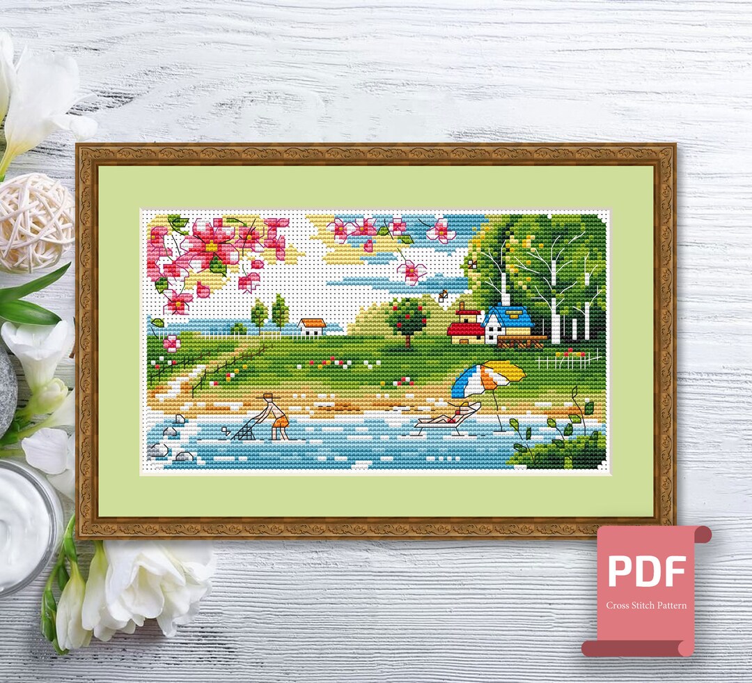 Summer Landscape Cross Stitch Pattern | Seasons Cross Stitch Pattern ...