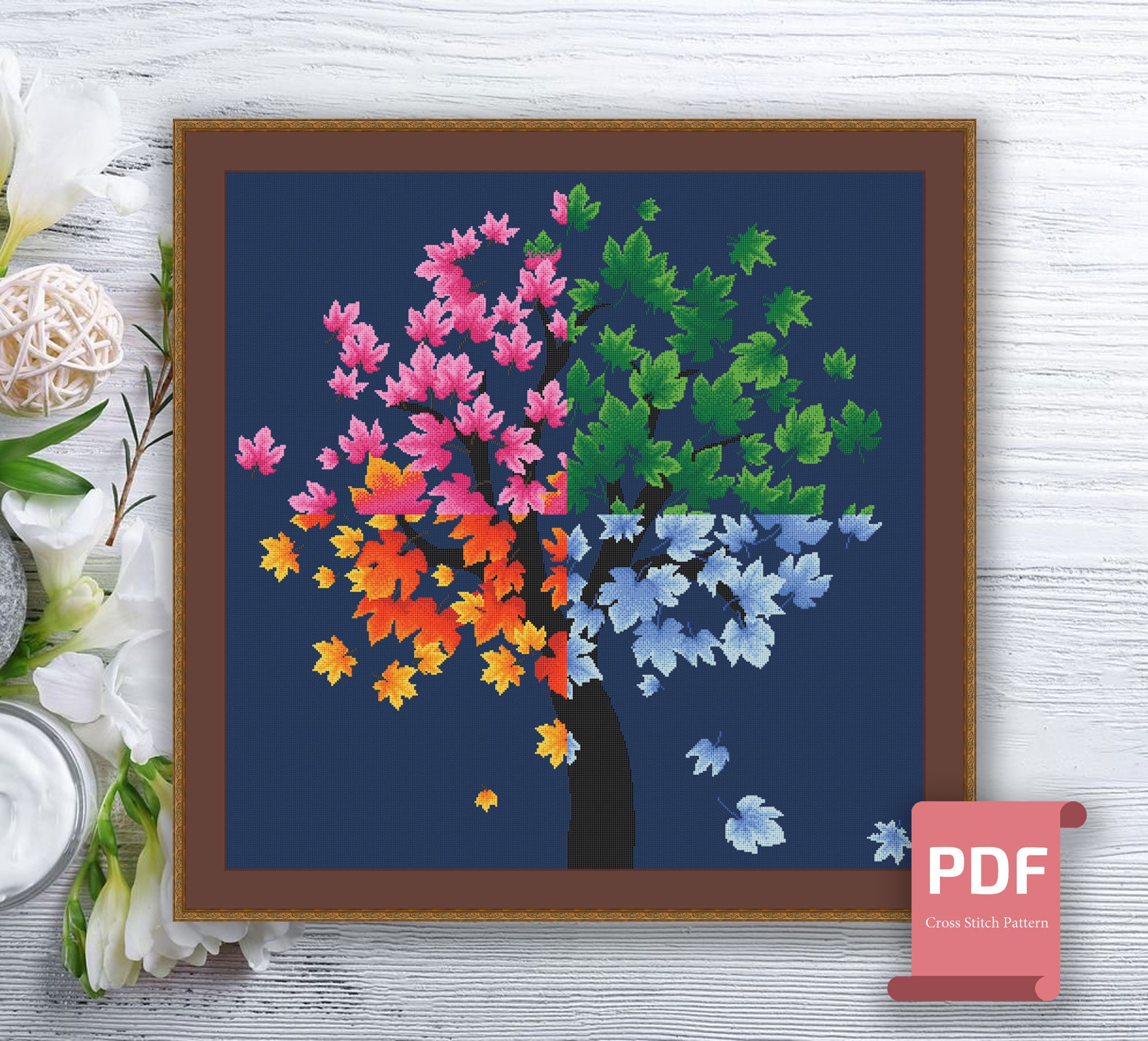 Tree Four Seasons Cross Stitch Pattern | Tree Four Seasons Pattern ...