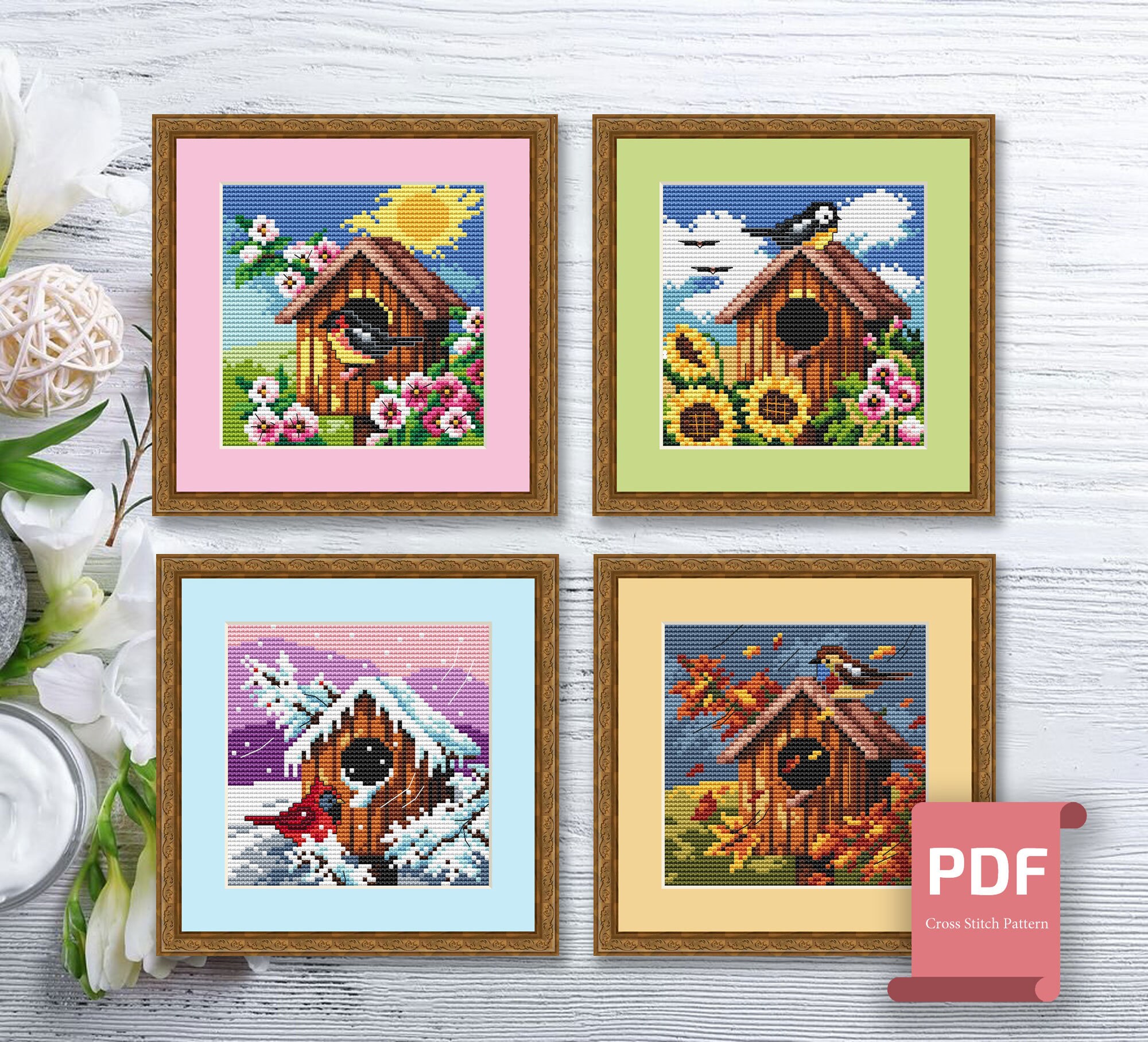 Autumn Birdhouse Cross Stitch Pattern Seasons Cross Stitch - Etsy