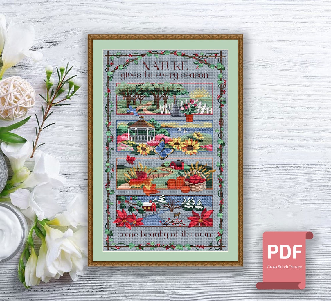 Four Seasons Cross Stitch Pattern Four Seasons Pattern Four Seasons ...