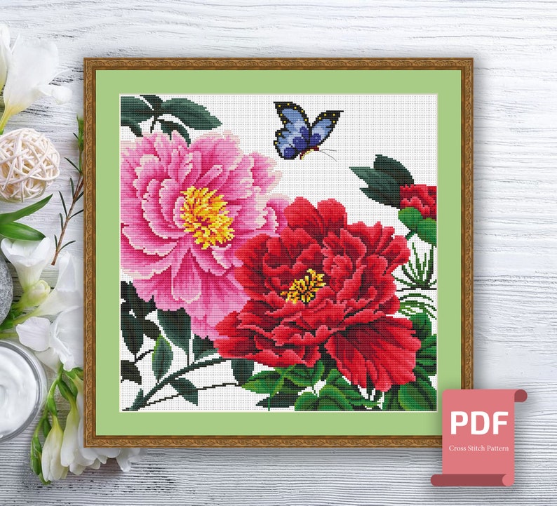 Set of Peonies Cross Stitch Pattern Flowers Cross Stitch - Etsy