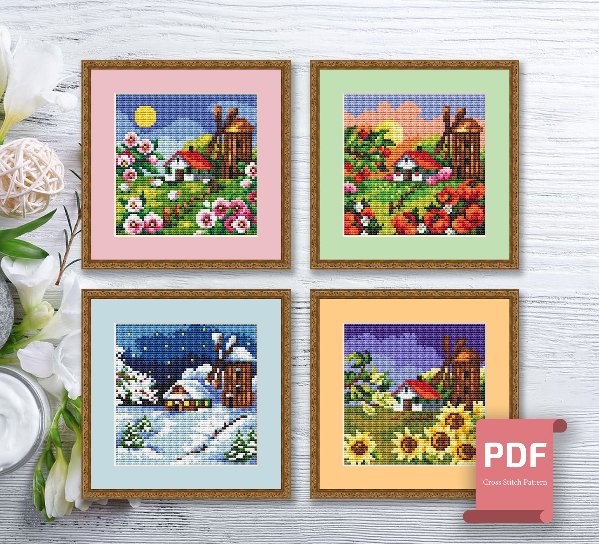 Spring Landscape Cross Stitch Pattern Four Seasons Cross Stitch Pattern ...