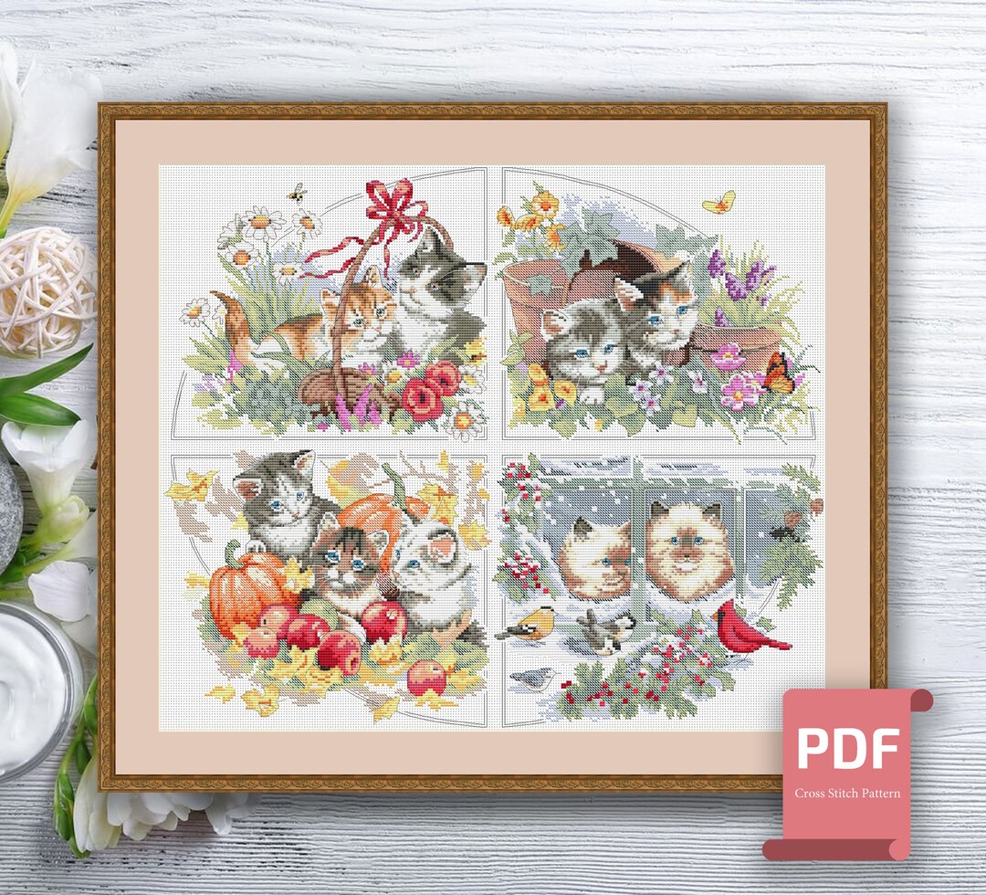 Kittens Four Seasons Cross Stitch Pattern | 4 Seasons Pattern | Animals ...