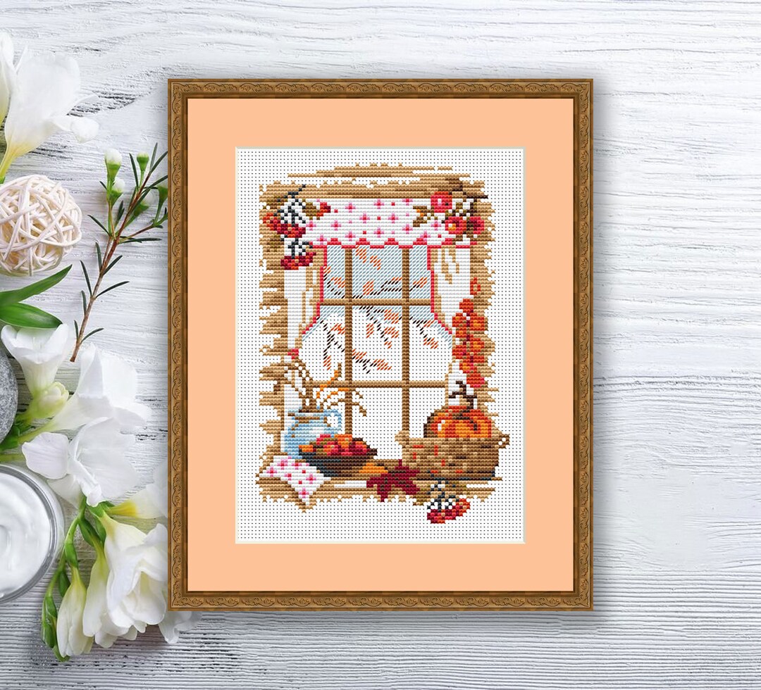 Autumn Window Cross Stitch Pattern | Seasons Cross Stitch Pattern ...
