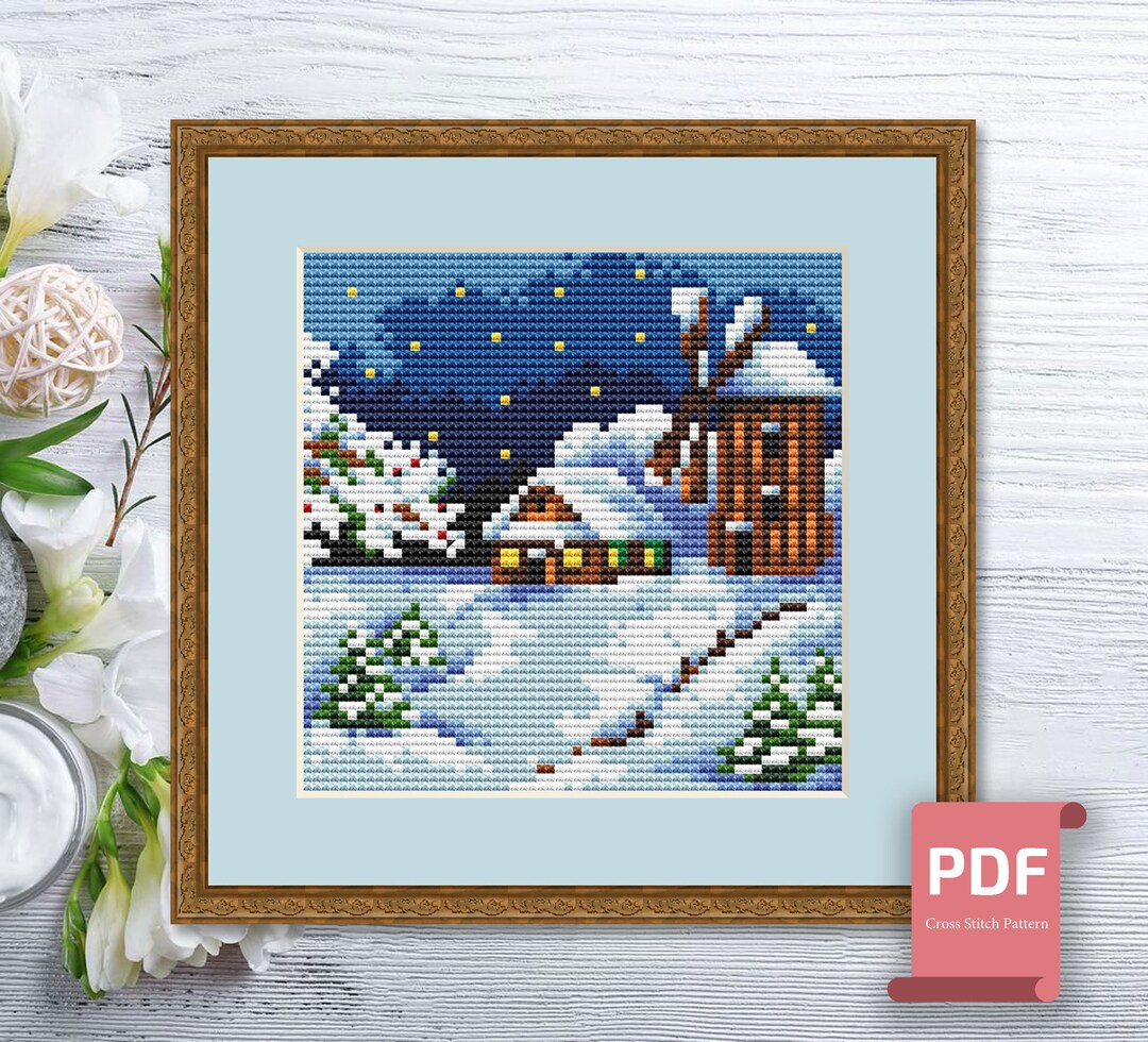 Winter Landscape Cross Stitch Pattern | Seasons Cross Stitch Pattern ...