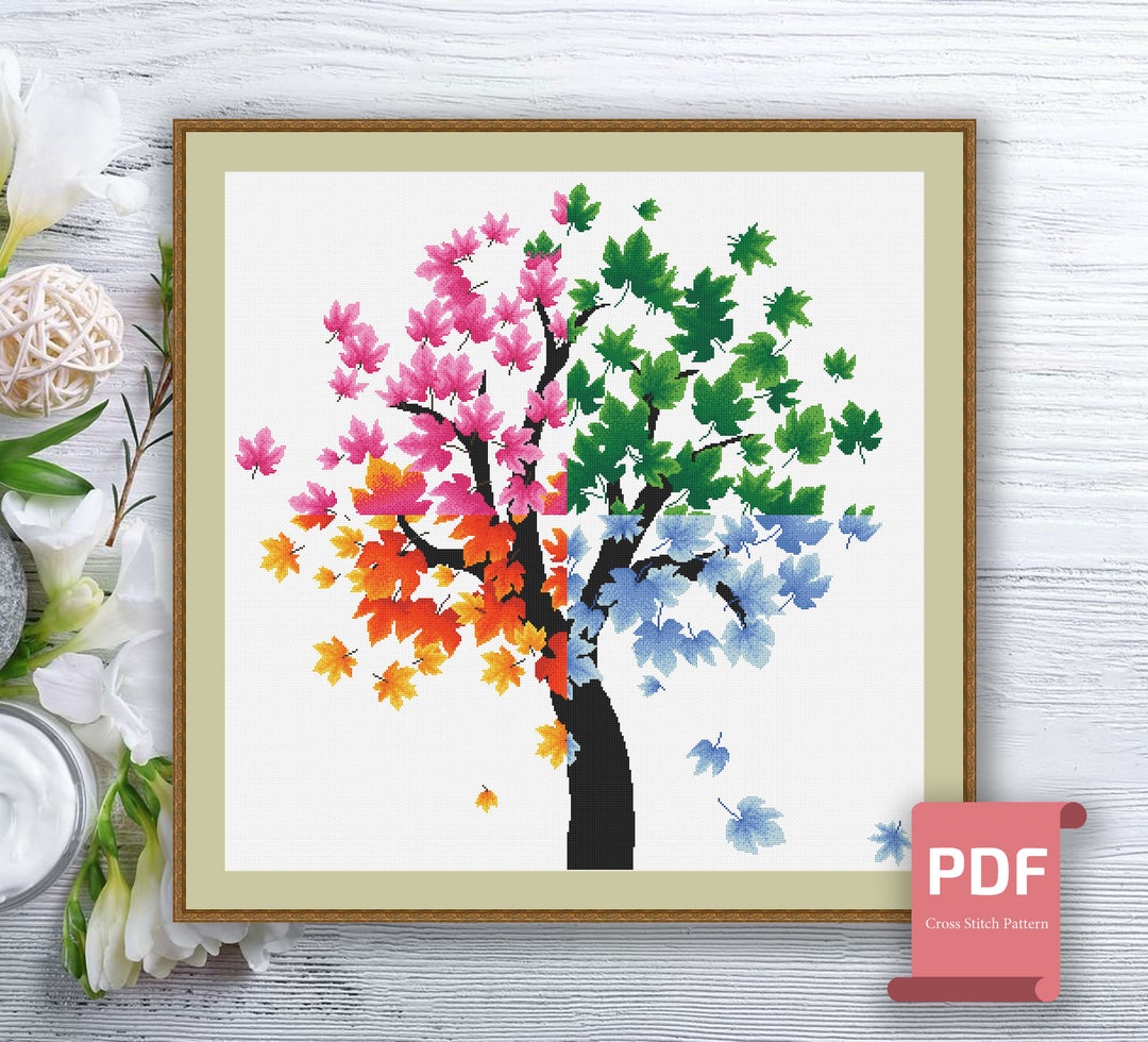 Tree Four Seasons Cross Stitch Pattern | Tree Four Seasons Pattern ...